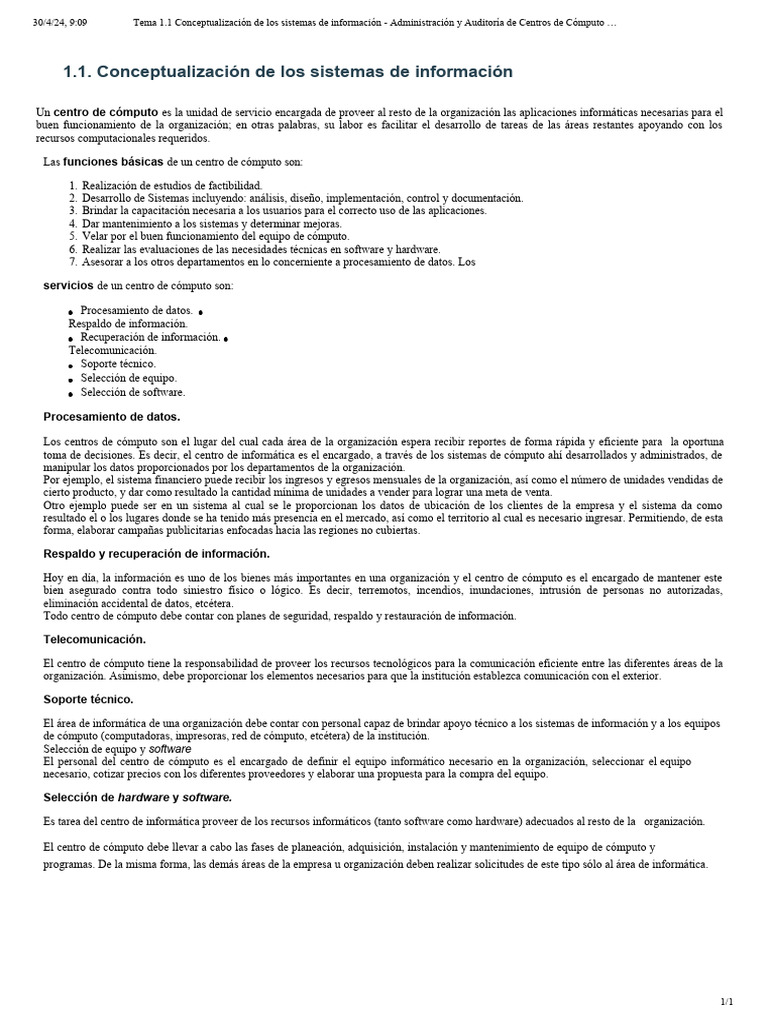 Tema 1.1 Conceptualización de los sistemas de información | PDF | Hardware de la computadora ...