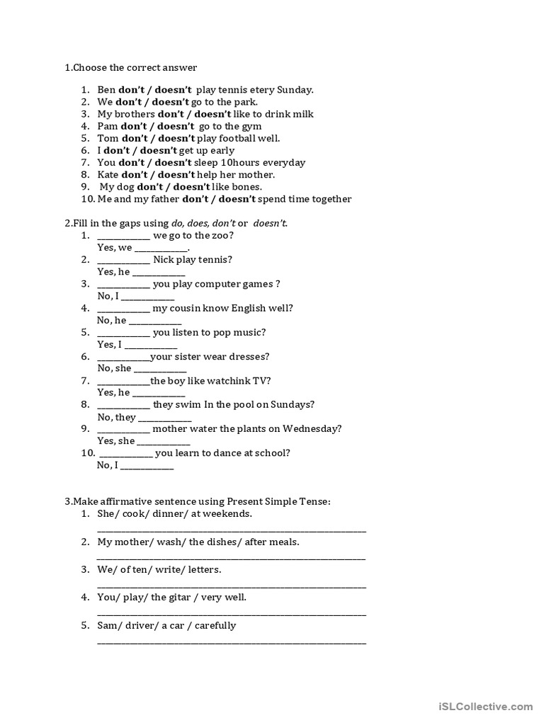 Present Simple Worksheet | PDF