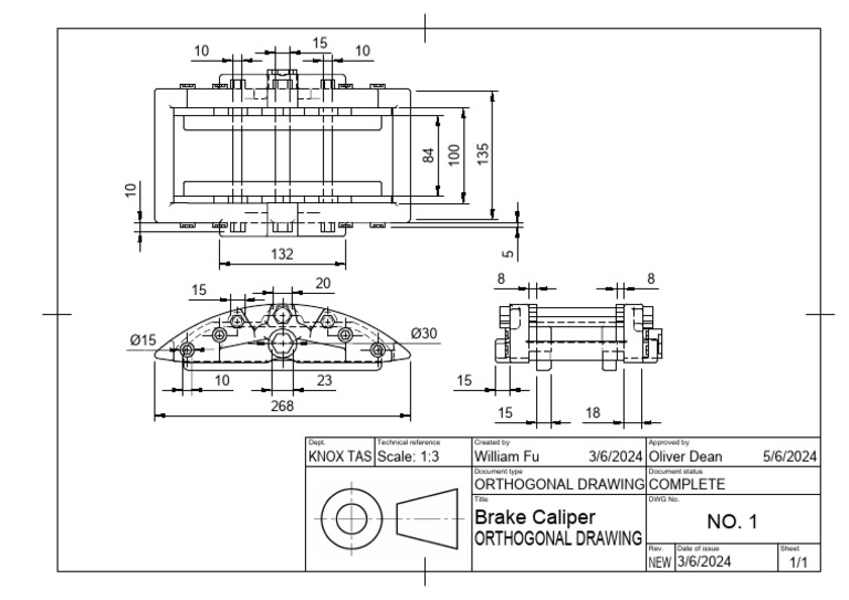 Brake Caliper Orthogonal Drawing | PDF