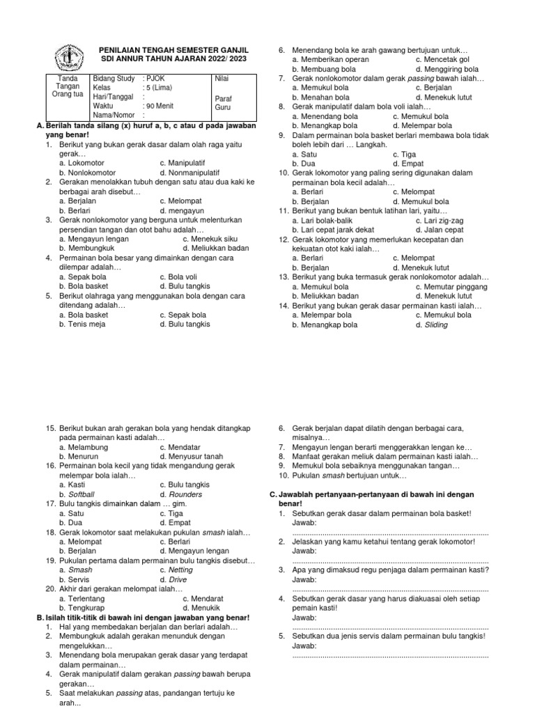 Soal PTS Ganjil Kelas 5 2022-2023 | PDF