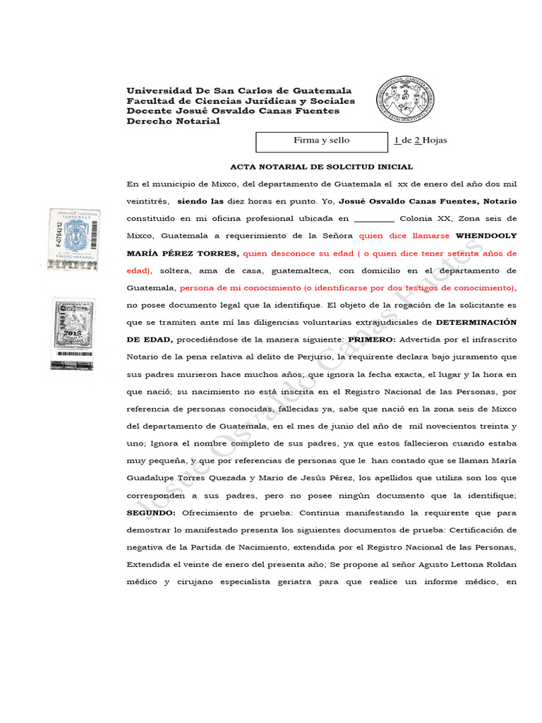 24. Acta Notarial de determinación de edad | Descargar gratis PDF | Guatemala