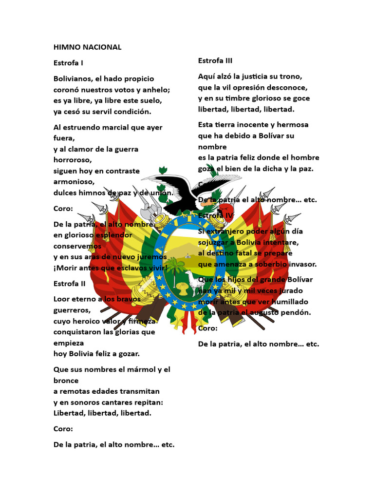 Himno Nacional | PDF | Bolivia | Comunidad andina