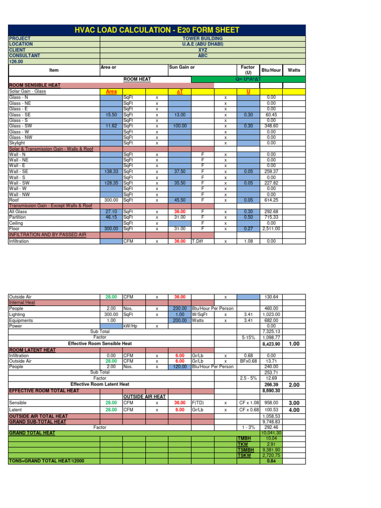 HVAC Load Calculation E20 Form Sheet | PDF | Temperature | Building ...