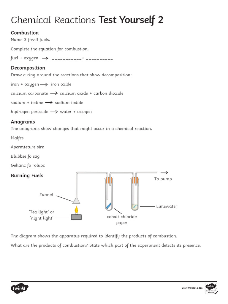 Chemical Reactions Test Yourself 2 | PDF