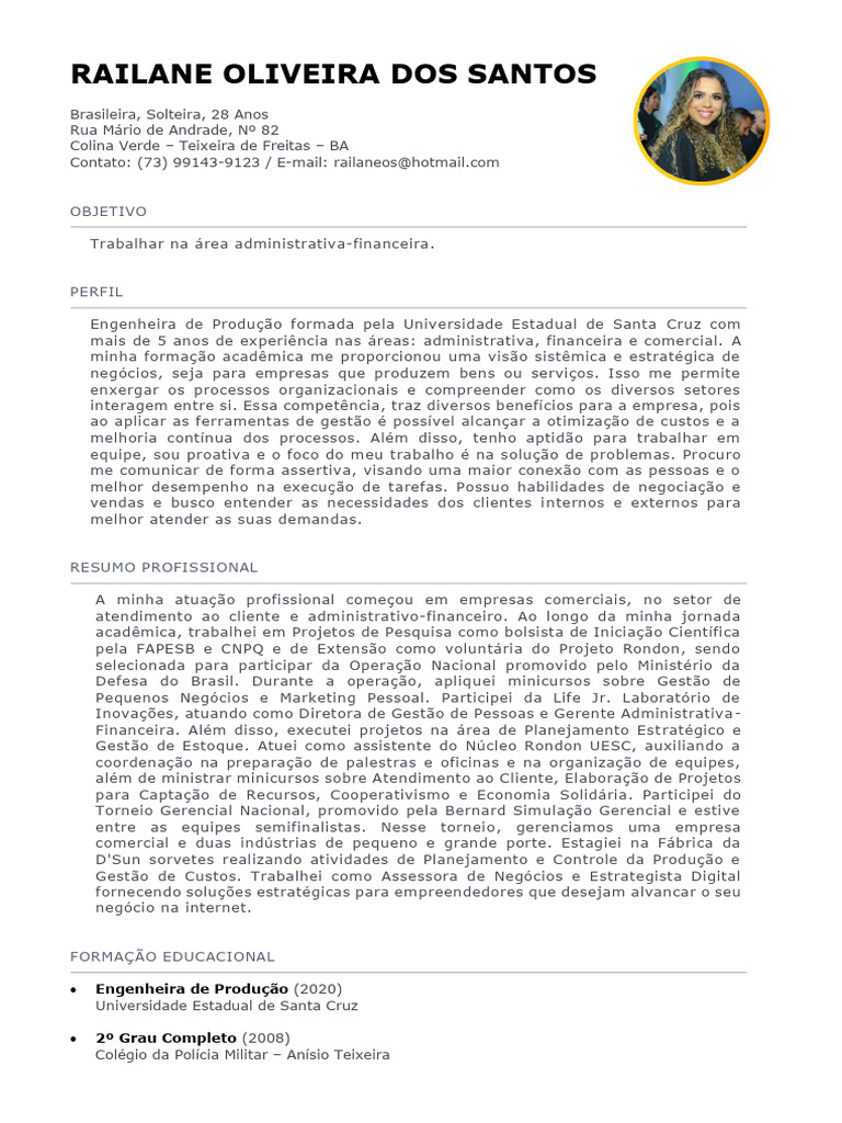 Currículo de Railane Oliveira Santos | PDF | Gestão de recursos humanos | Business