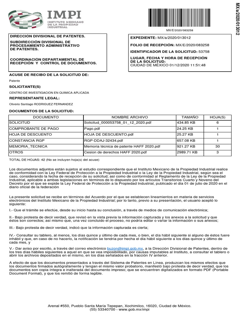 TOTAL DE HOJAS: 42 (No Se Incluyen Hoja(s) Del Acuse) : Buzon@impi - Gob.mx | PDF | El plastico ...