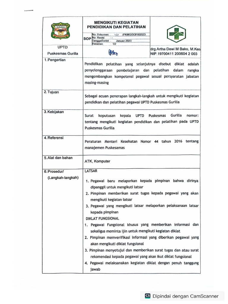 SOP Mengikuti Kegiatan Pendidikan Dan Pelatihan | PDF