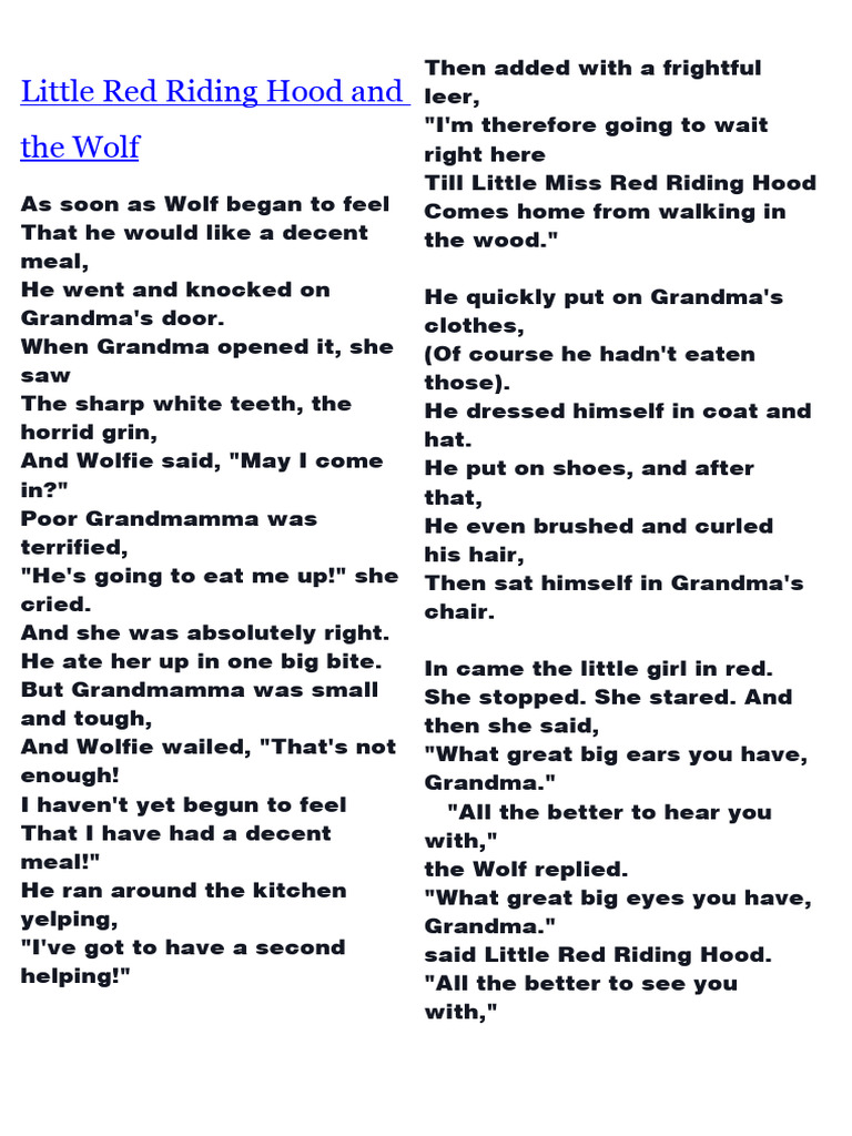Little Red Riding Hood and The Wolf | PDF