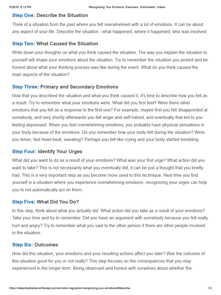Recognizing Your Emotions - Exercises, Worksheets, Videos | PDF ...