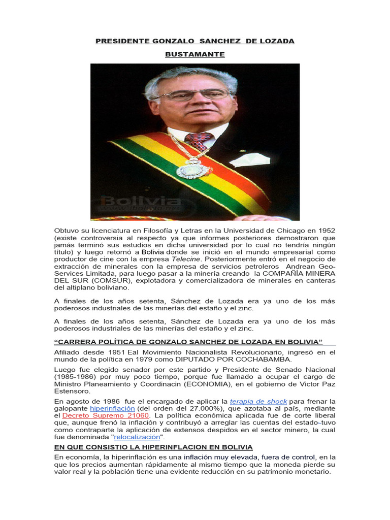 Presidente Gonzalo Sanchez de Lozada | PDF | Gobierno