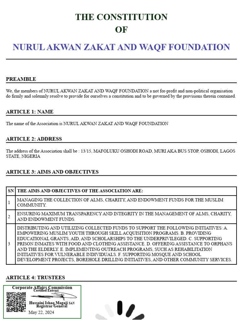 Incorporated Trustee Constitution | PDF | Liquidation | Audit