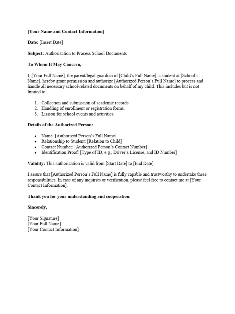 Authorization Letter for School Documents | PDF
