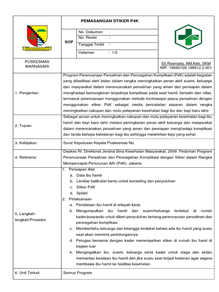 SOP Pemasangan Stiker P4K | PDF