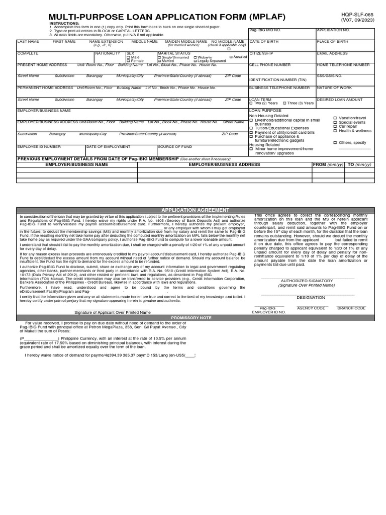 SLF065 MultiPurposeLoanApplicationForm V07 | PDF | Banks | Credit Card