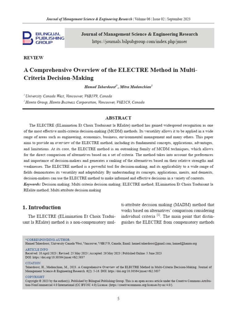 A Comprehensive Overview of The ELECTRE Method 2023 | PDF | Matrix ...