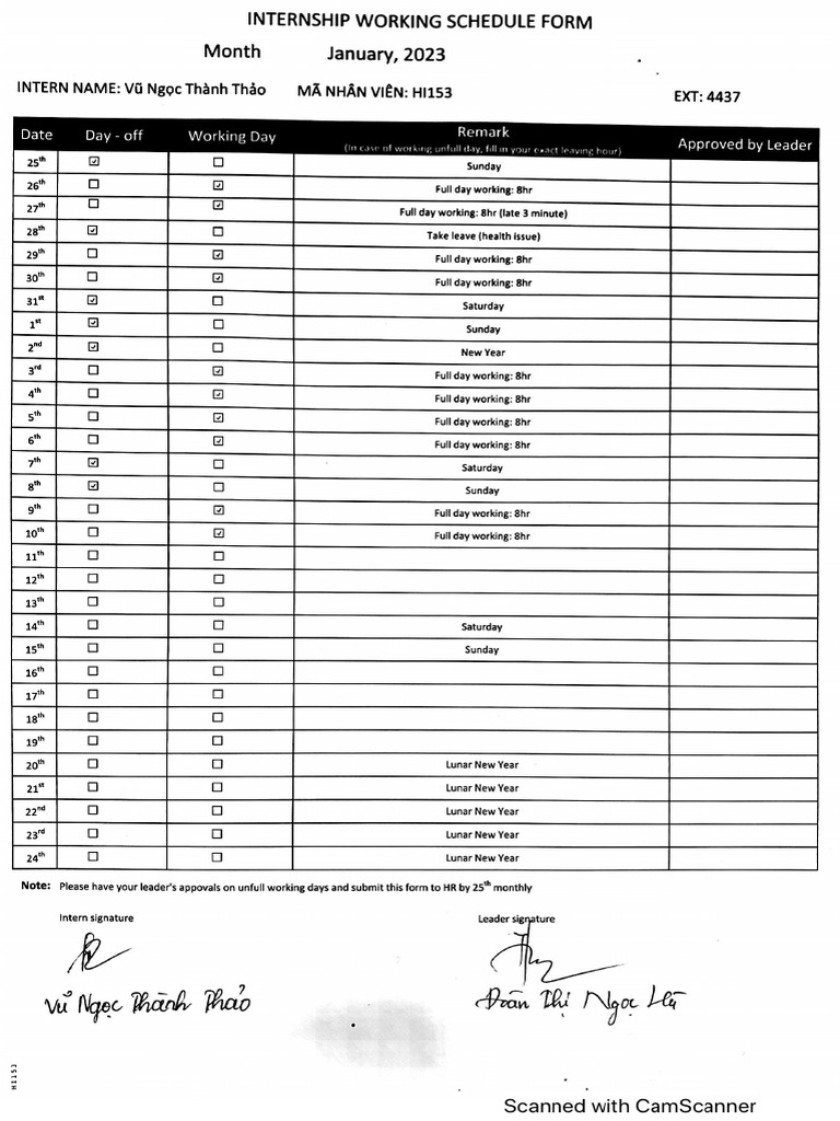 Internship working schedule | PDF