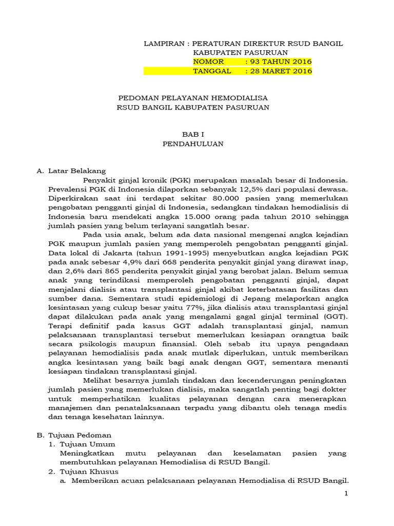 Draft Revisi Pedoman Pelayanan Dialisis 2024 | PDF