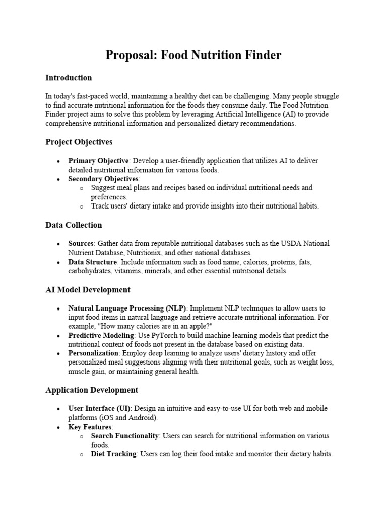 Proposal Nutrition Finder | PDF | Diet & Nutrition | Diet (Nutrition)