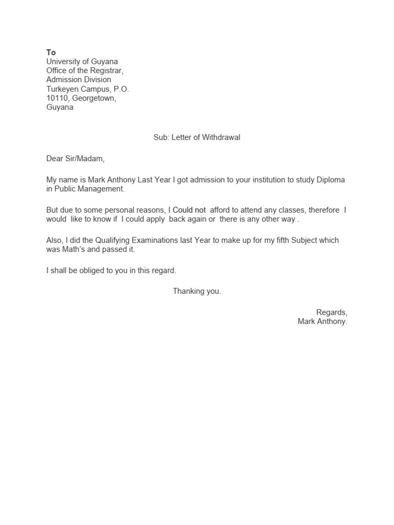 Letter of Withdrawal | PDF