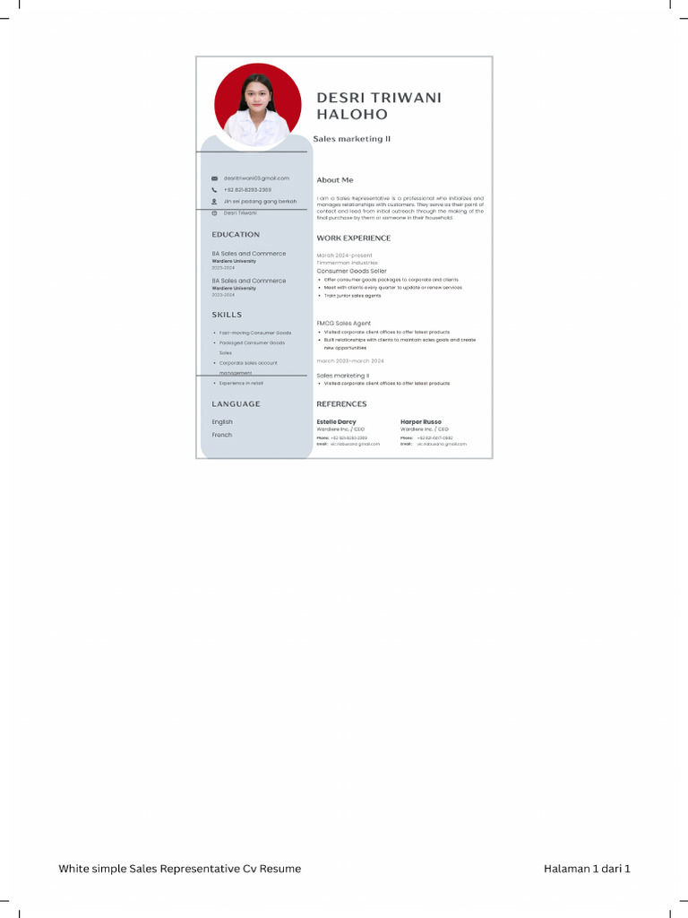 White Simple Sales Representative CV Resume | PDF