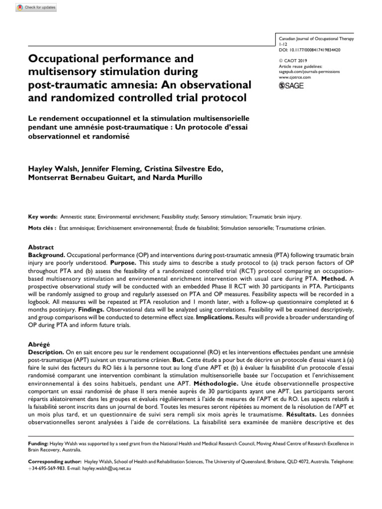Multisensory Stimulation in PTA Study Protocol | PDF | Traumatic Brain ...