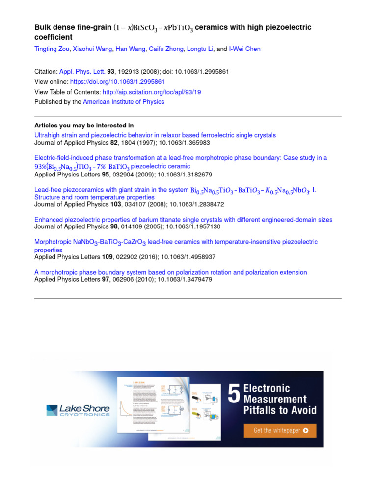 Bulk Dense Fine-Grain Ceramics With High Piezoelectric Coefficient d33 ...