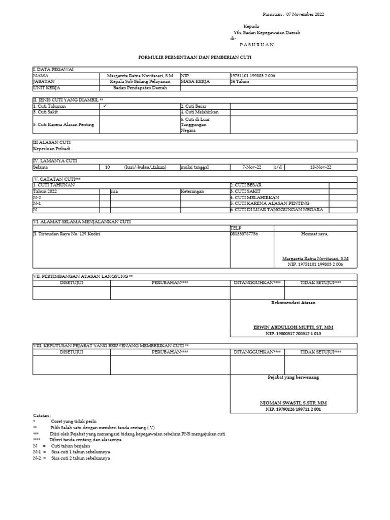 Blanko Cuti 2018 | PDF