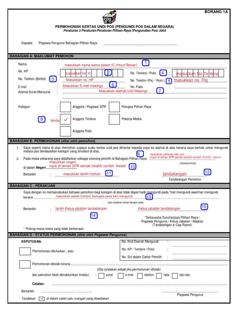 Cara Isi Borang Undi Pos 1a | PDF