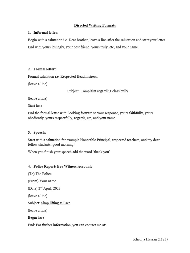 Directed Writing Formats | PDF | Linguistics | Languages