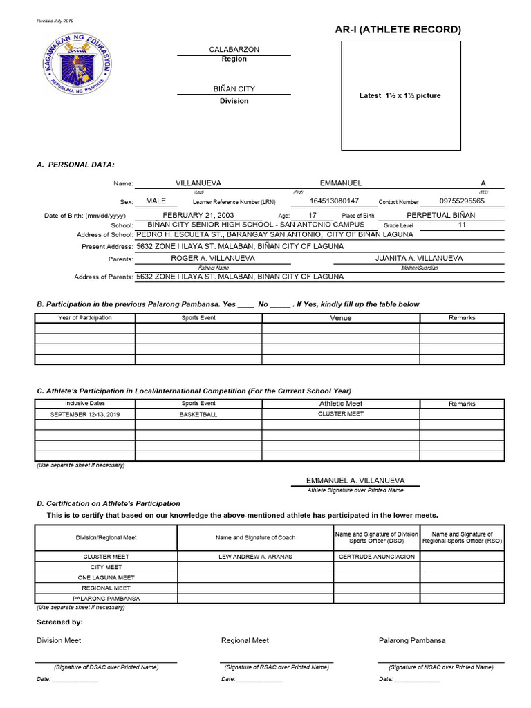 2020 Athlete Record | PDF