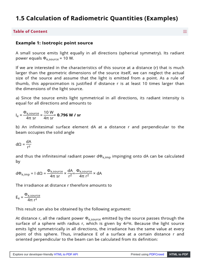 Calculation of Radiometry Quantities | Download Free PDF ...