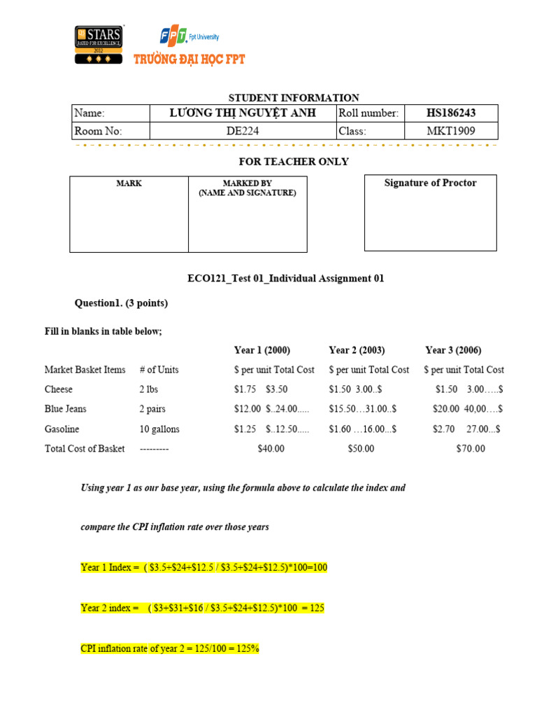 ECO121 - Test 01 - Individual Assignment 01 - Summer2024 | PDF ...
