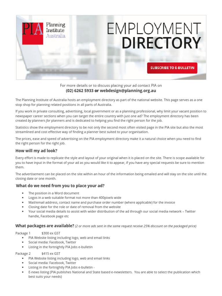 PIA Employment Directory Costs | PDF | Websites | Facebook