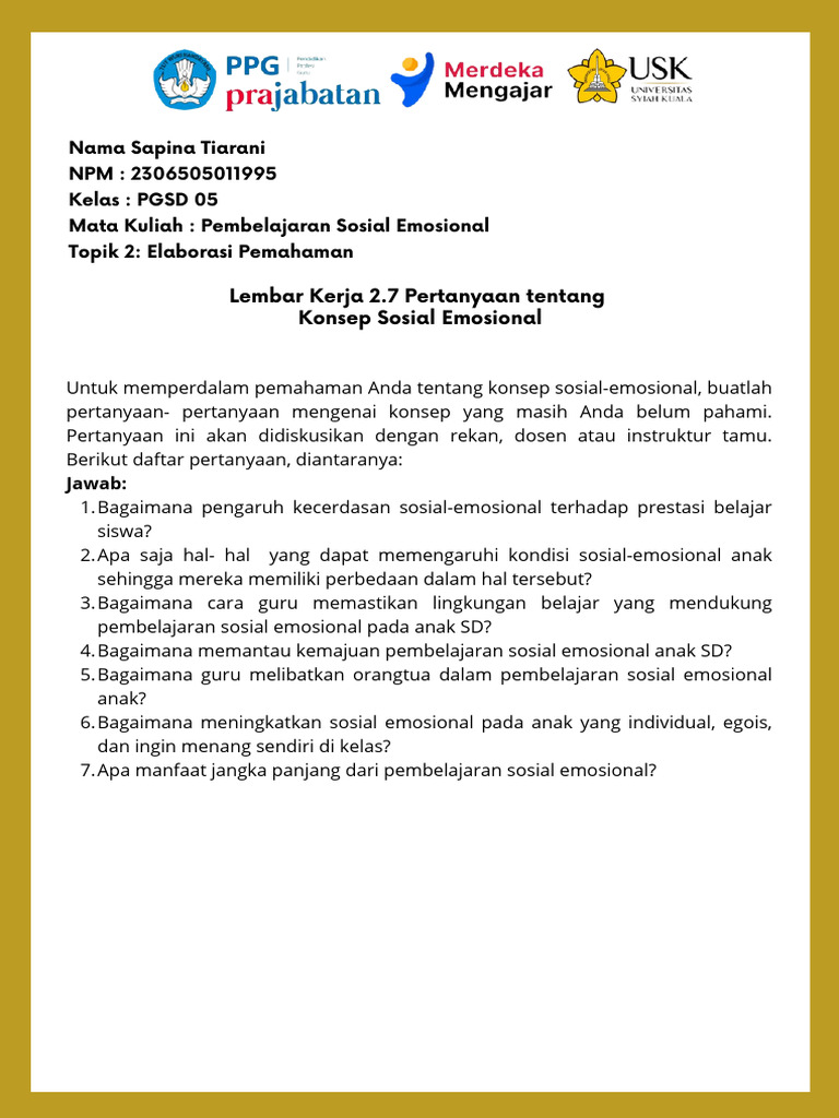 Topik 2 - Elaborasi Pemahaman - PSE - Sapina Tiarani | PDF | Karier & Perkembangan | Kesehatan ...