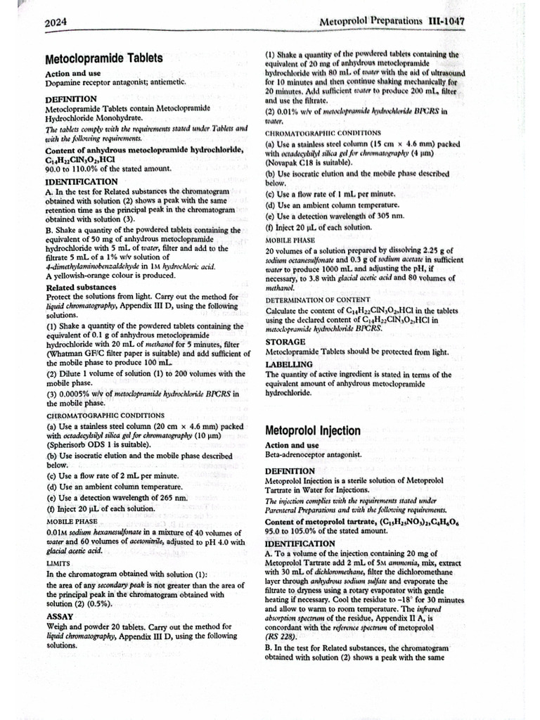 Metoclopramide Tablets | PDF