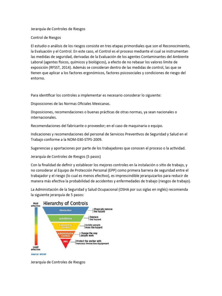 Jerarquía de Controles de Riesgos | PDF | Administración de Seguridad y ...