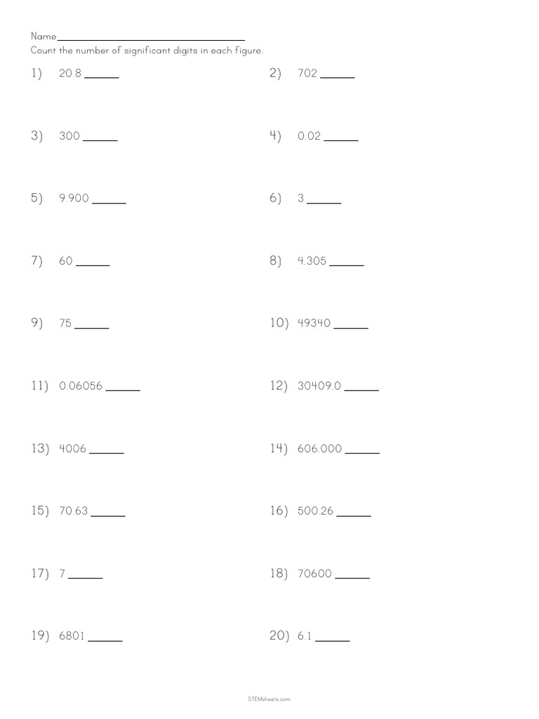 Identify Significant Figures Worksheet | PDF