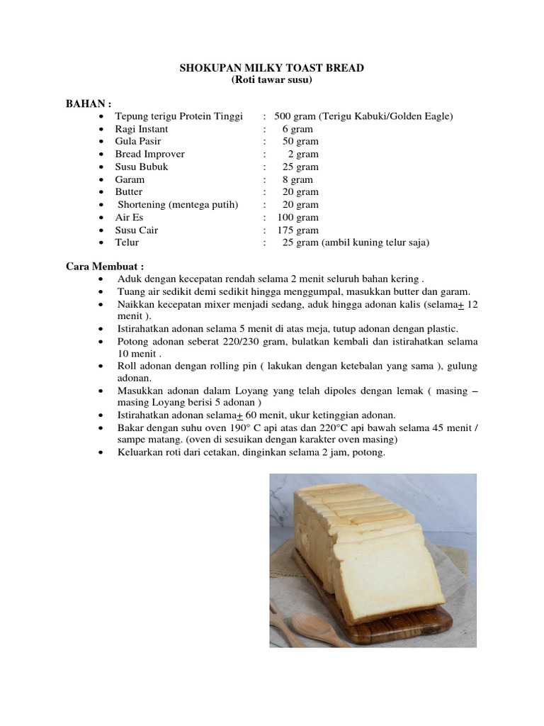 Resep Shokupan Japanene Bread Chef Agus | PDF