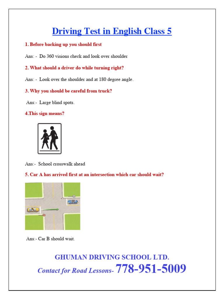 Class 5 Driving Test Guide | PDF | Traffic | Intersection (Road)