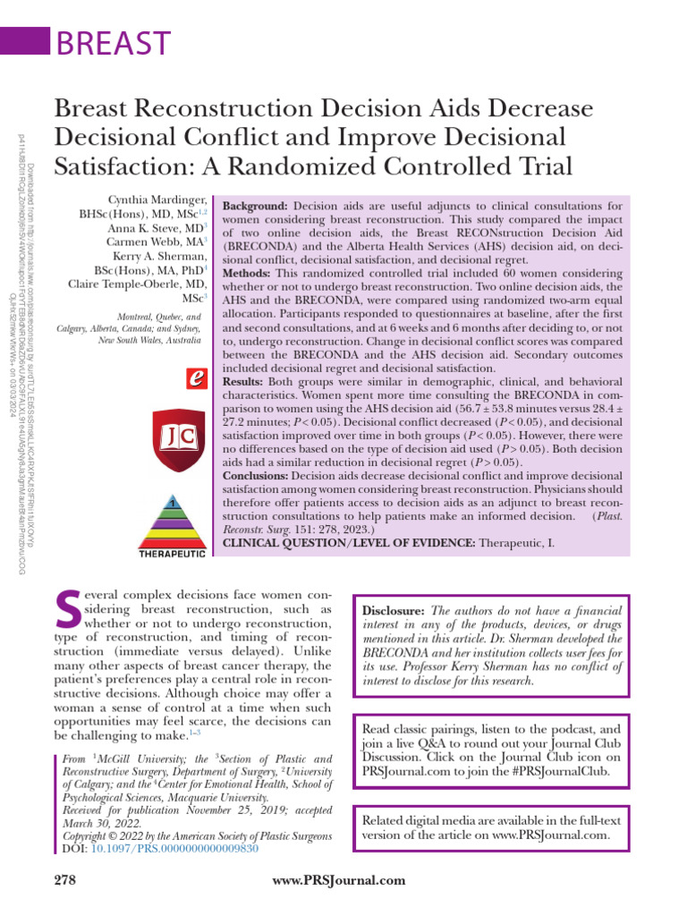 Breast Reconstruction Decision Aids Decrease.9 | PDF | Decision Making | Social Support