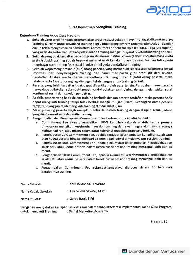 Surat Komitmen Training Digital Marketing | PDF