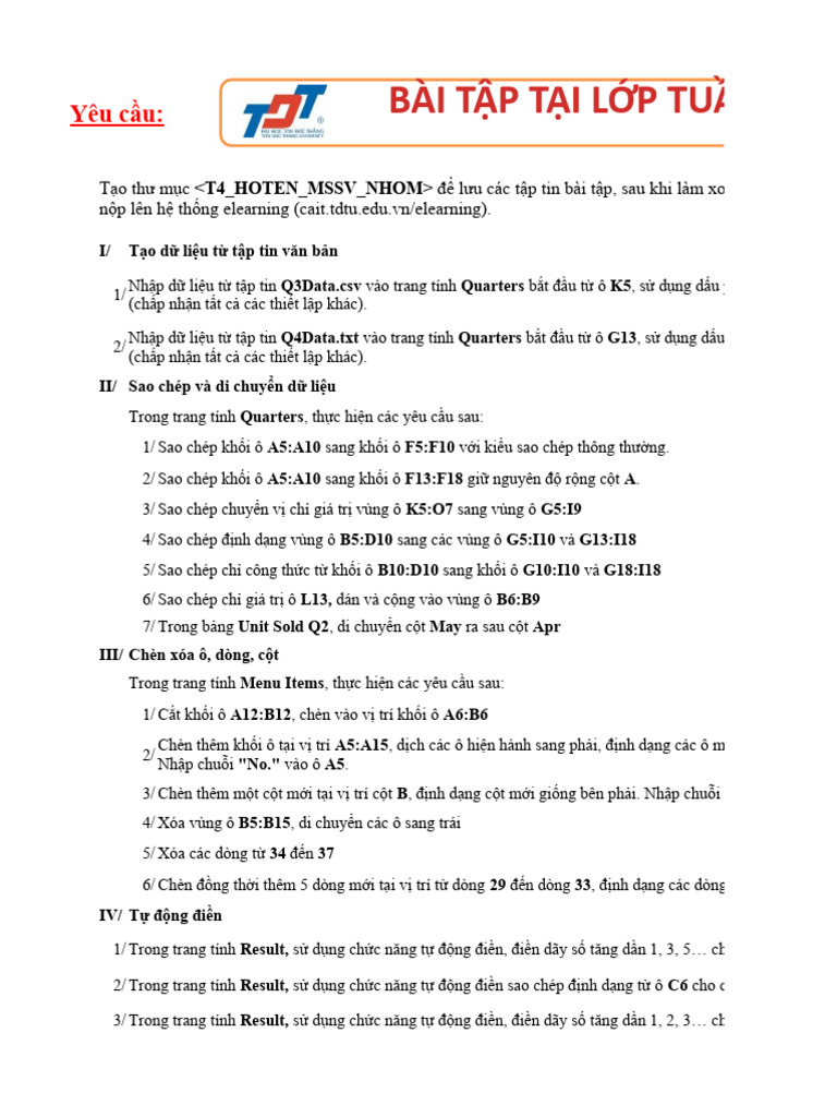 CLC BTTL Excel Tuan4 | PDF