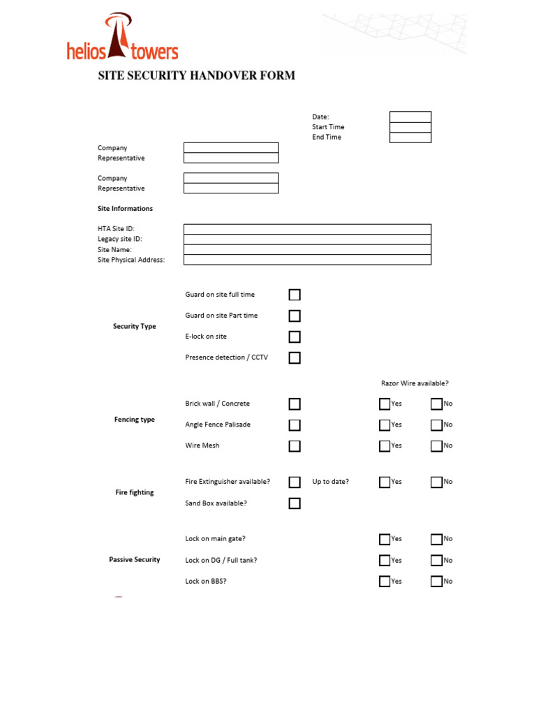 Security Handover Form - Rev2 - 042036 | PDF | Electric Generator ...