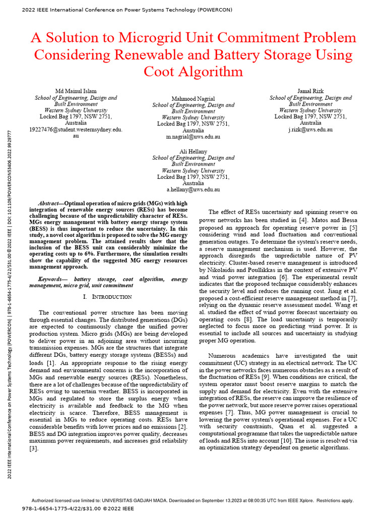 A Solution To Microgrid Unit Commitment Problem Considering Renewable and Battery Storage Using ...