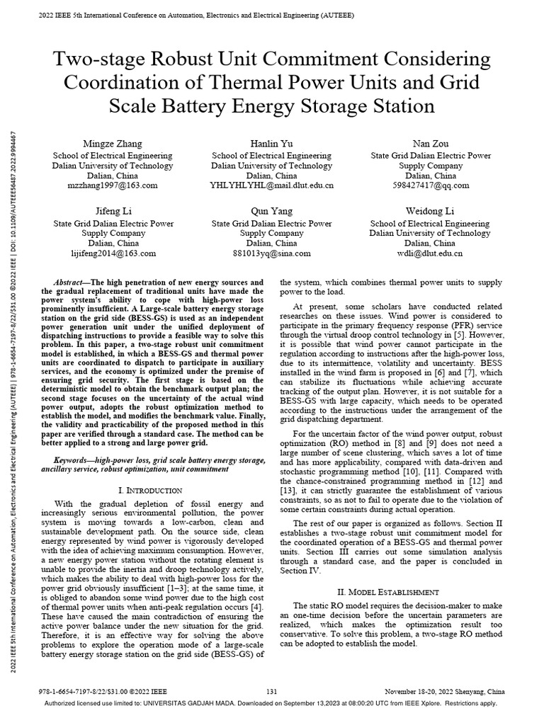 Two-Stage Robust Unit Commitment Considering Coordination of Thermal ...