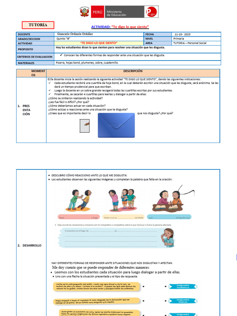 SESION DE APRENDIZAJE Te digo lo que siento | PDF