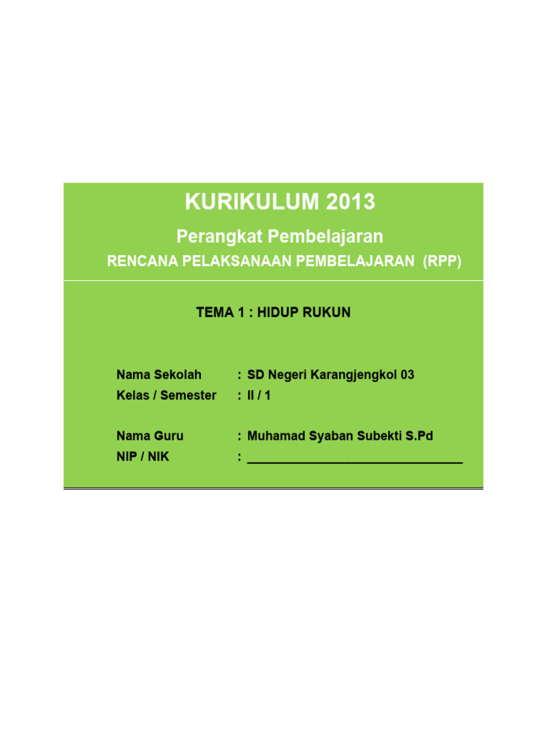 RPP SD KELAS 2 SEMESTER 1 - Hidup Rukun | PDF