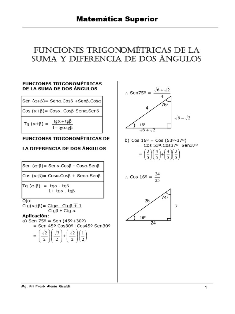 Sesión 04 - Formulas de Angulos Trigonometricas | PDF | Funciones ...