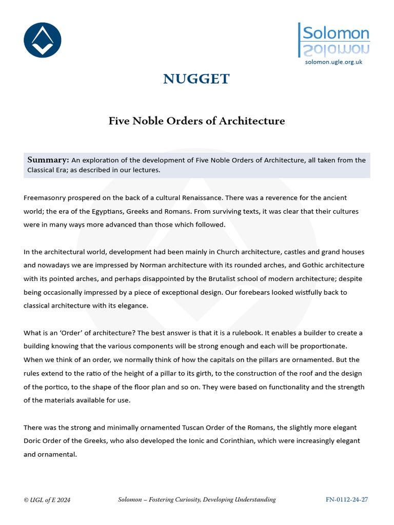 Five Noble Orders of Architecture | PDF | Column | Architectural Design