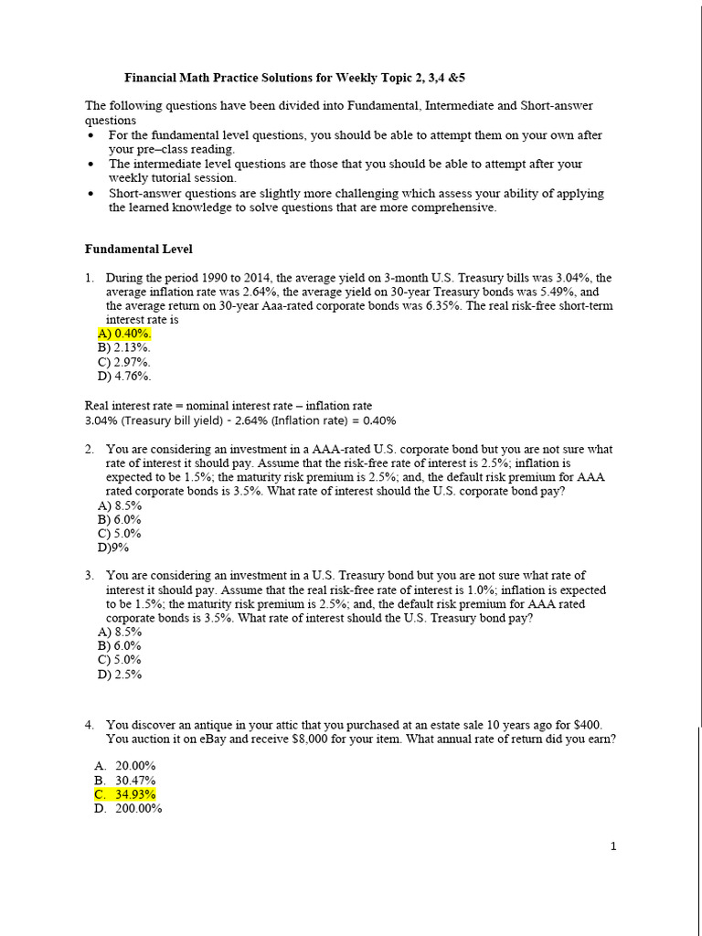 Financial Math Practice Week 1 To 5 | PDF | Present Value | Interest